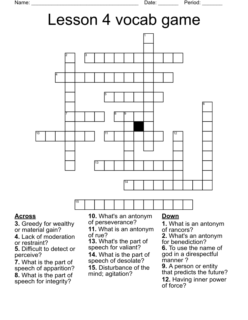 Lesson 4 vocab game Crossword - WordMint