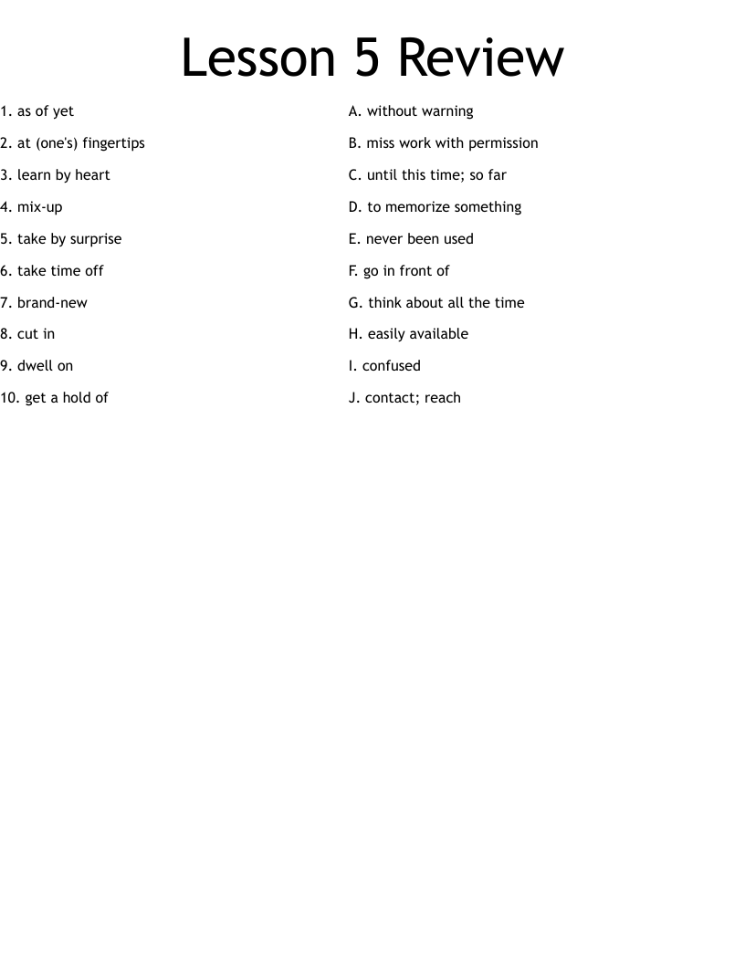 Lesson 5 Review Worksheet - WordMint