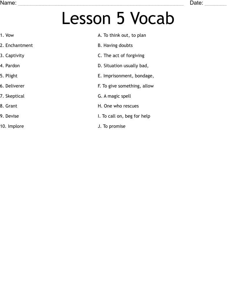 Lesson 5 Vocab Worksheet - WordMint