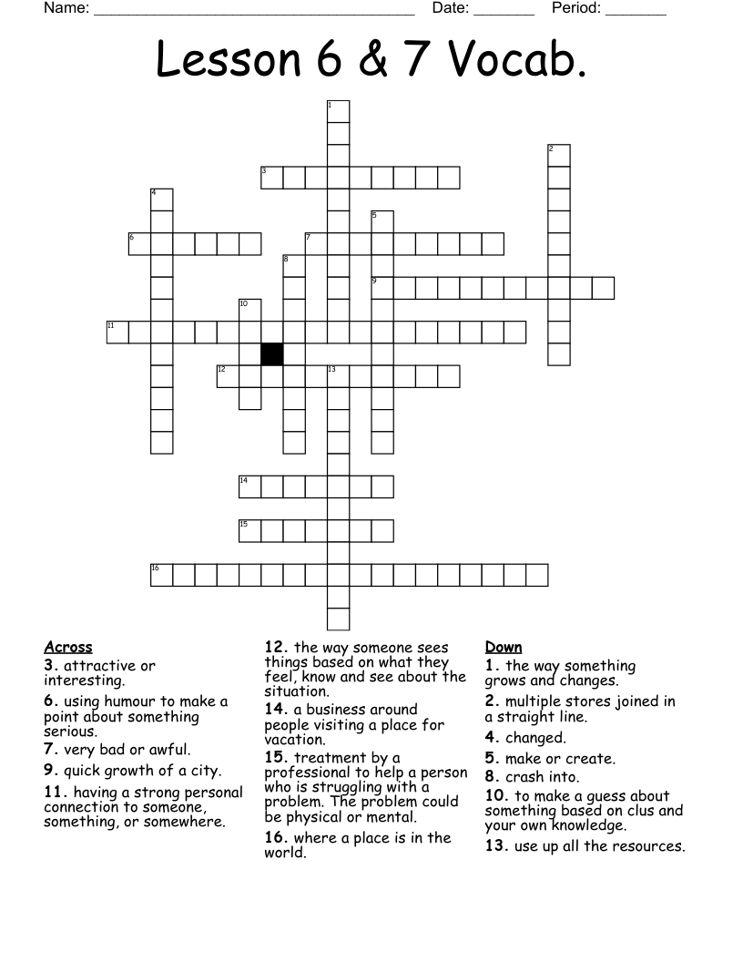 Lesson 6 & 7 Vocab. Crossword - WordMint