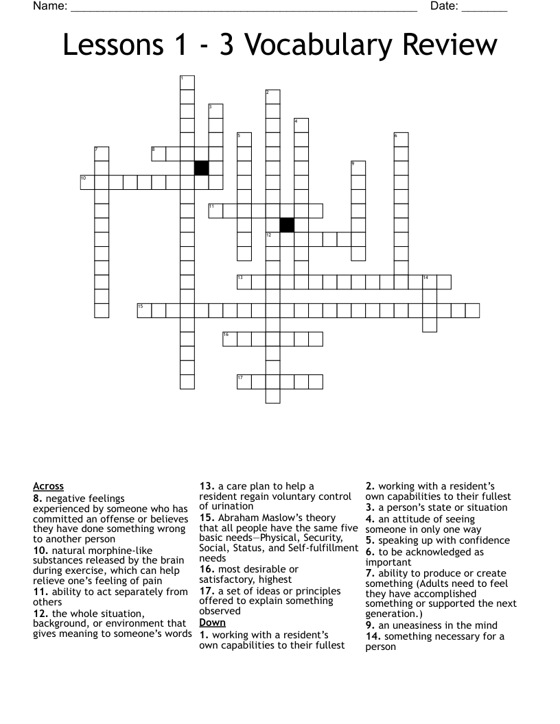 Lessons 1 - 3 Vocabulary Review Crossword - WordMint