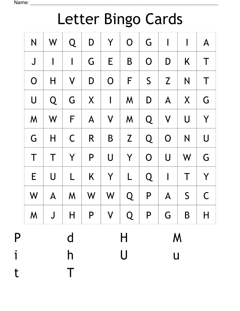 Letter Bingo Cards Word Search - WordMint