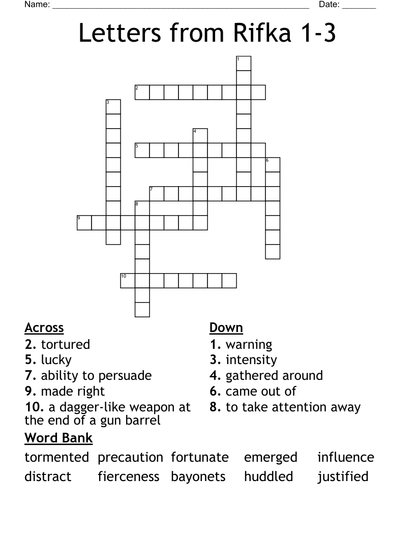 Letters from Rifka 1-3 Crossword - WordMint