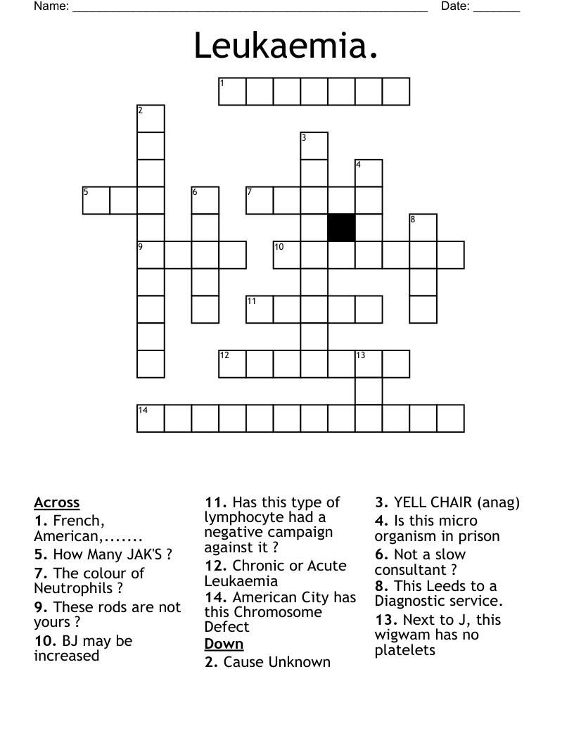 Leukaemia. Crossword - WordMint
