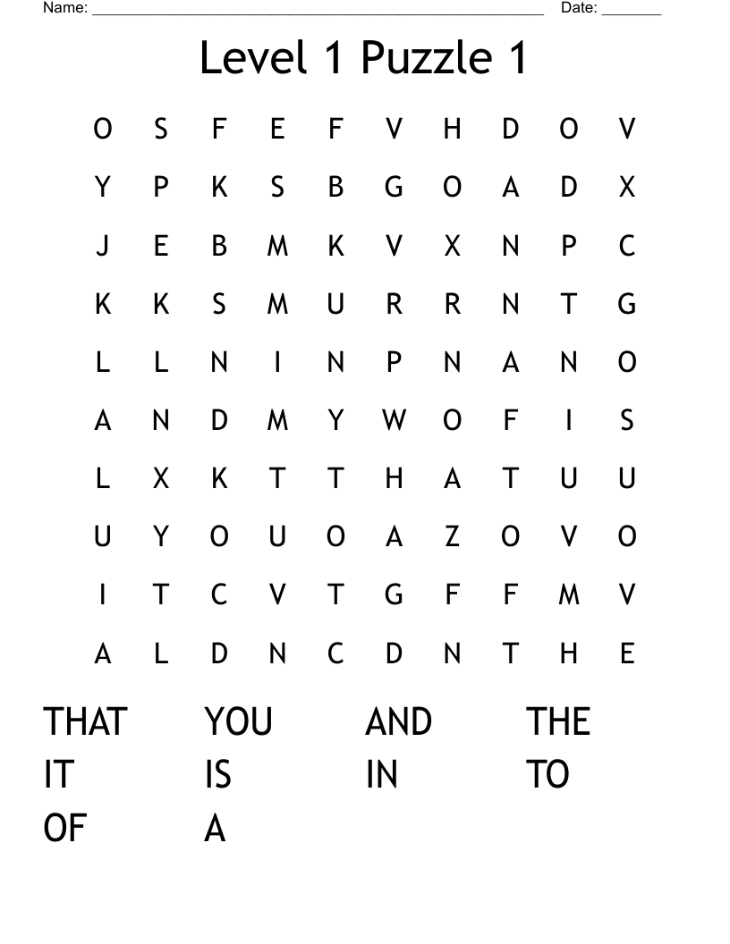 Level 1 Puzzle 1 Word Search - WordMint