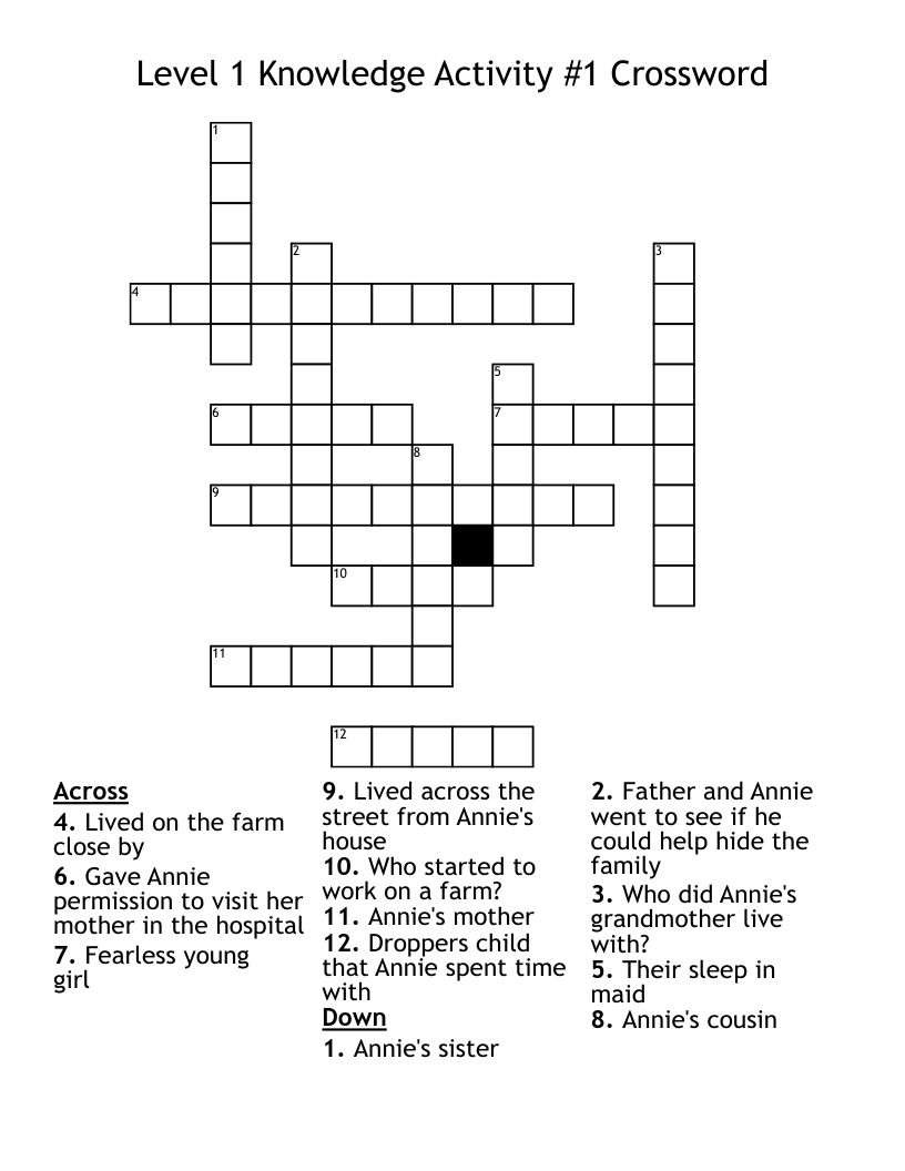 Level 1 Knowledge Activity #1 Crossword - WordMint