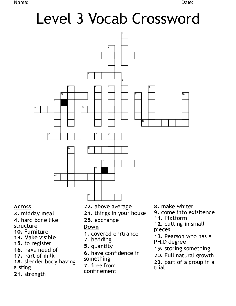 Level 3 Vocab Crossword - WordMint