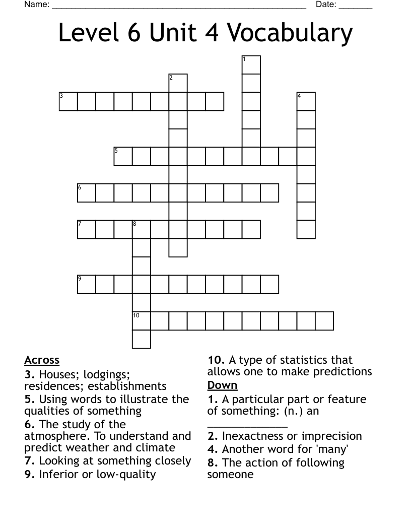 Level 6 Unit 4 Vocabulary Crossword - WordMint