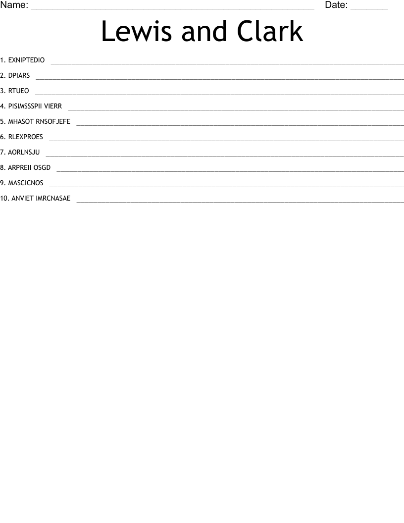 Lewis and Clark Word Scramble - WordMint