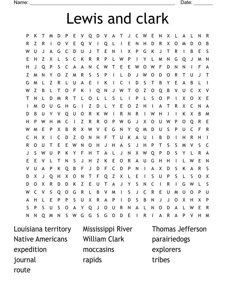 Lewis And Clark Word Search Printable - Word Search Maker