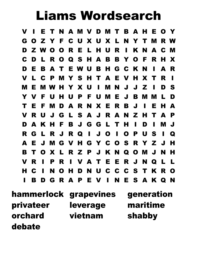 Liams Wordsearch - WordMint