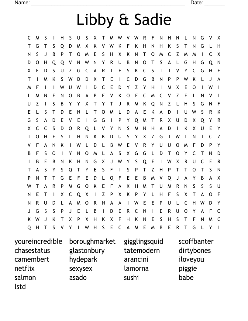Libby & Sadie Word Search - WordMint