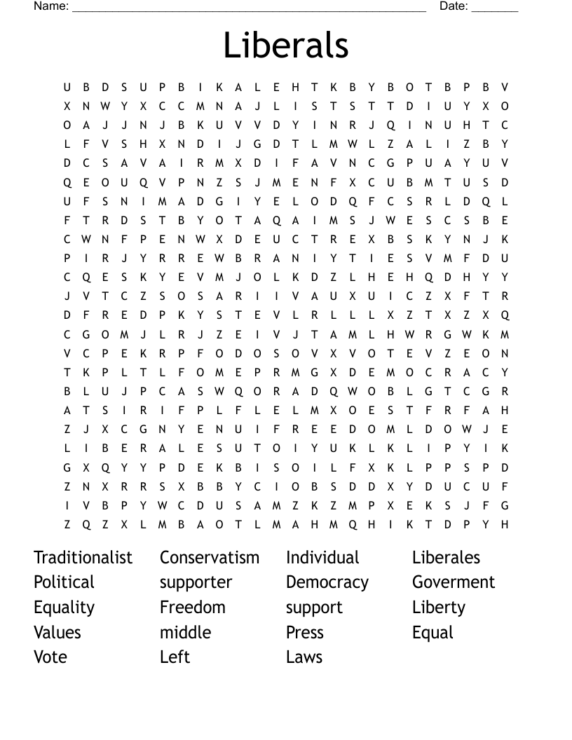 Liberals Word Search - WordMint