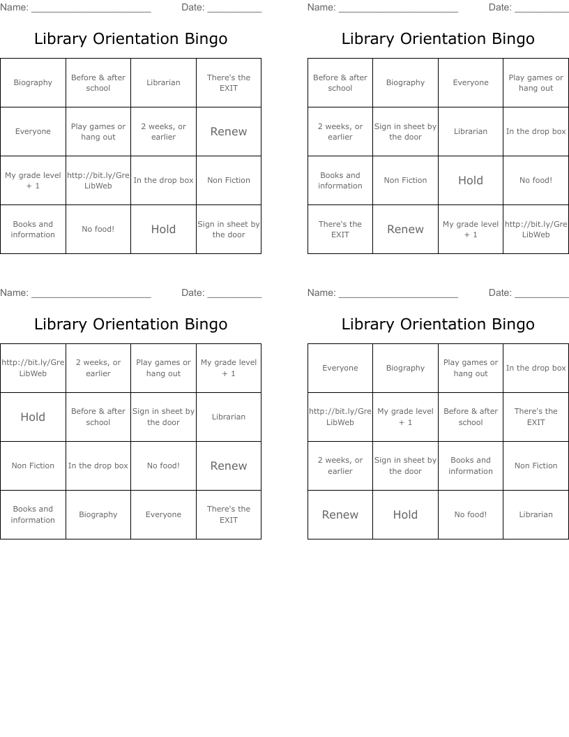 Library Orientation Bingo - WordMint