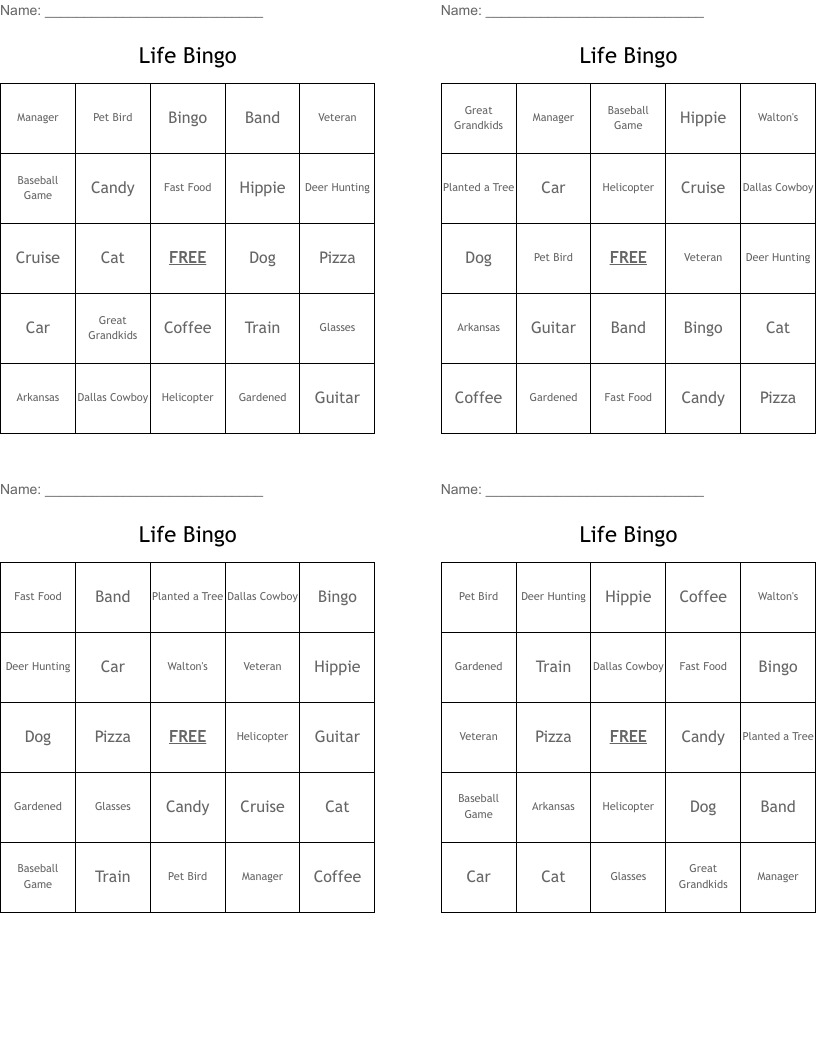 Life Bingo - WordMint