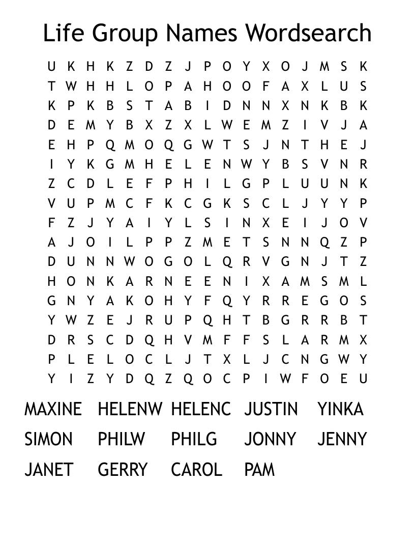 Life Group Names Wordsearch - WordMint