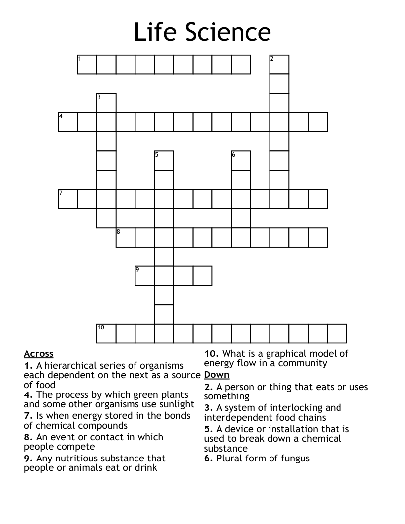 Life Science Crossword - WordMint
