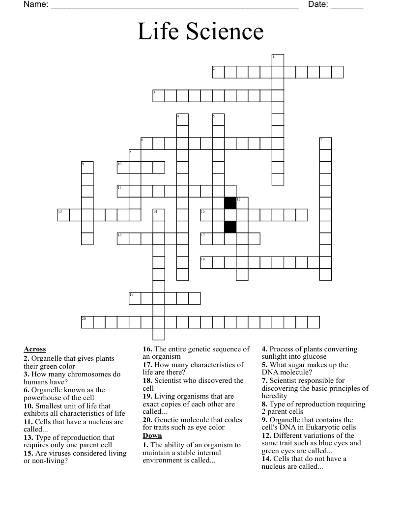 Life Science Crossword - WordMint
