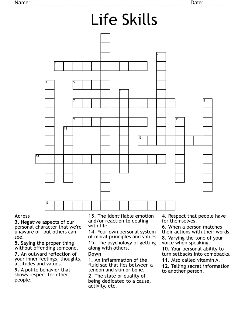 Life Skills Crossword WordMint