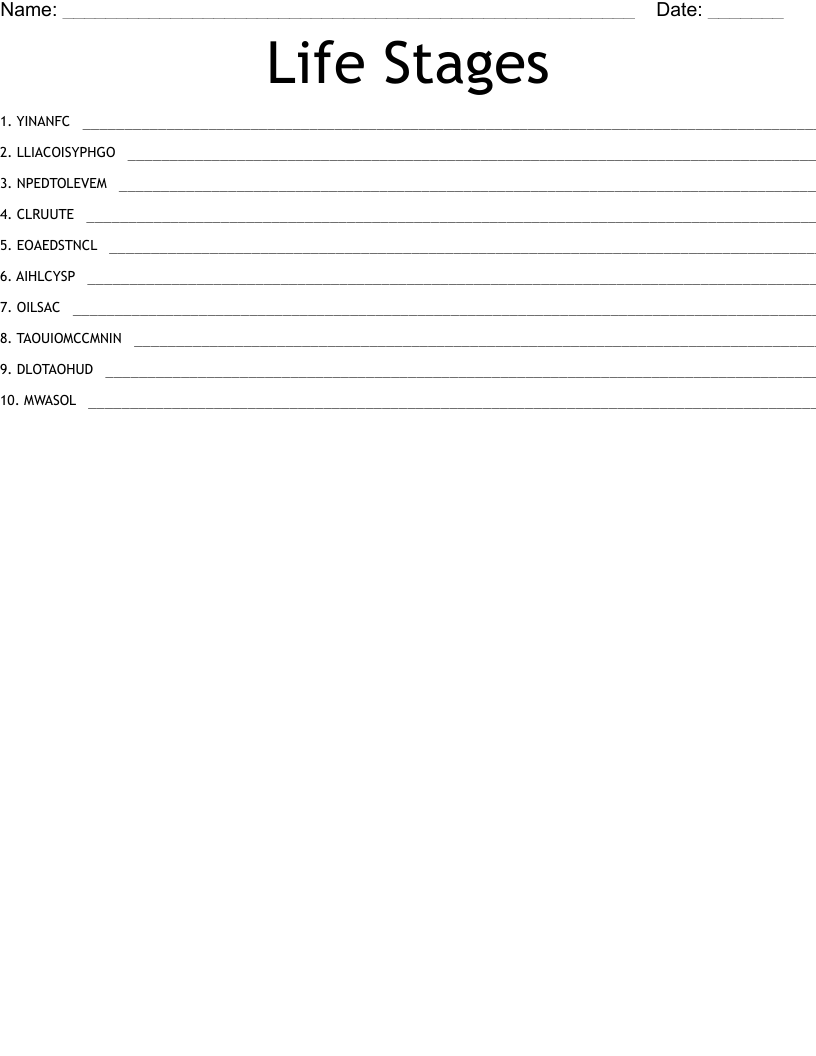 Life Stages Word Scramble - WordMint