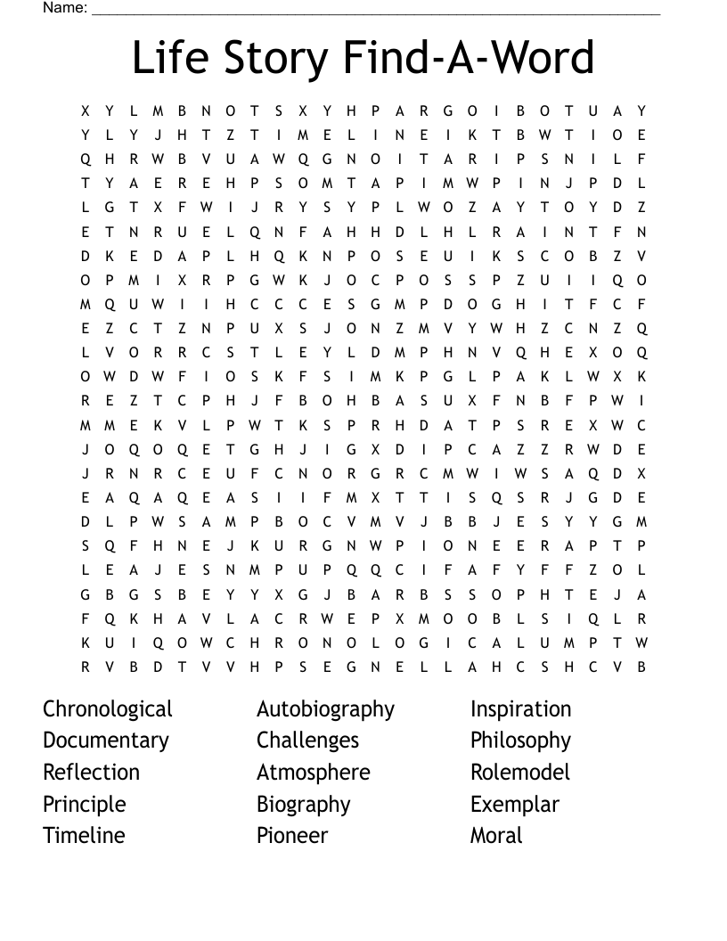 Life Story Find-A-Word Word Search - WordMint