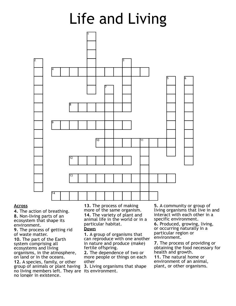 Life and Living Crossword - WordMint