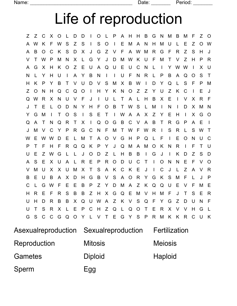 Life of reproduction Word Search - WordMint