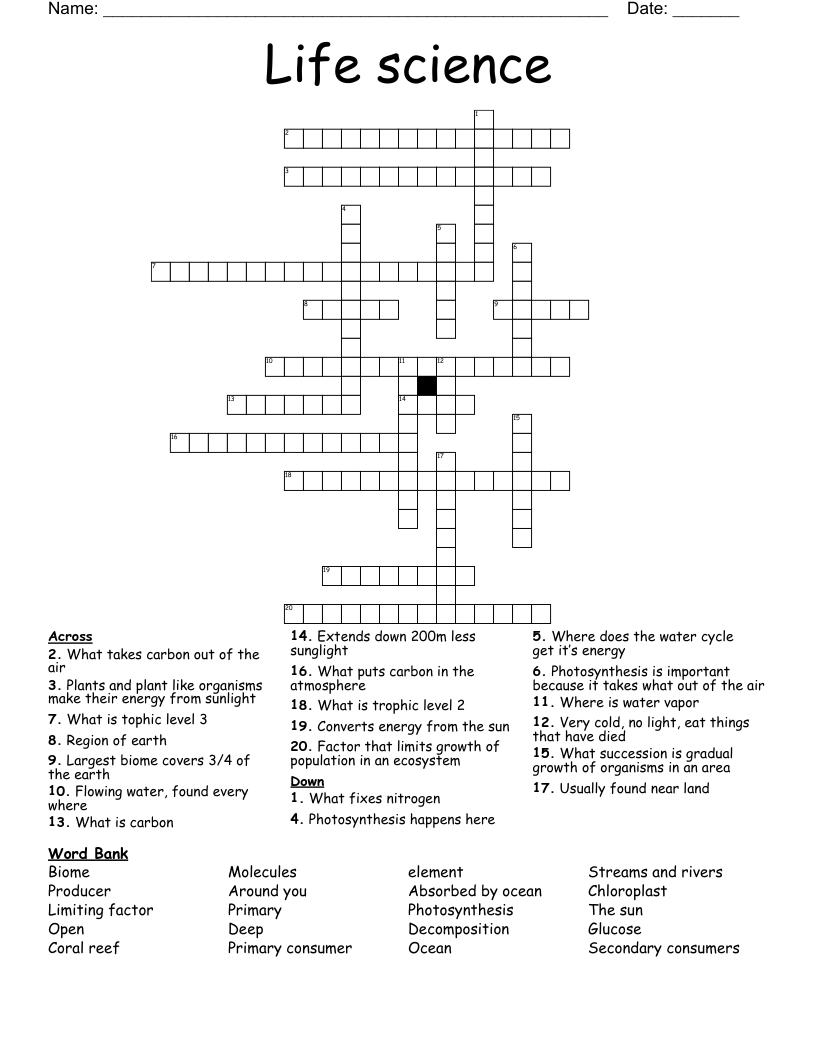 Life science Crossword - WordMint