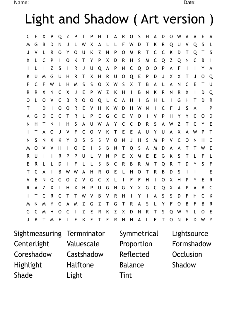 Light and Shadow ( Art version ) Word Search - WordMint