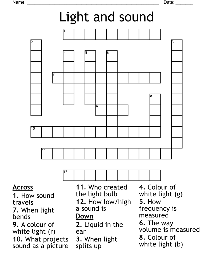 Light and sound Crossword - WordMint