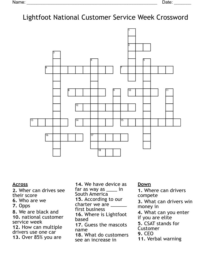 Lightfoot National Customer Service Week Crossword - WordMint