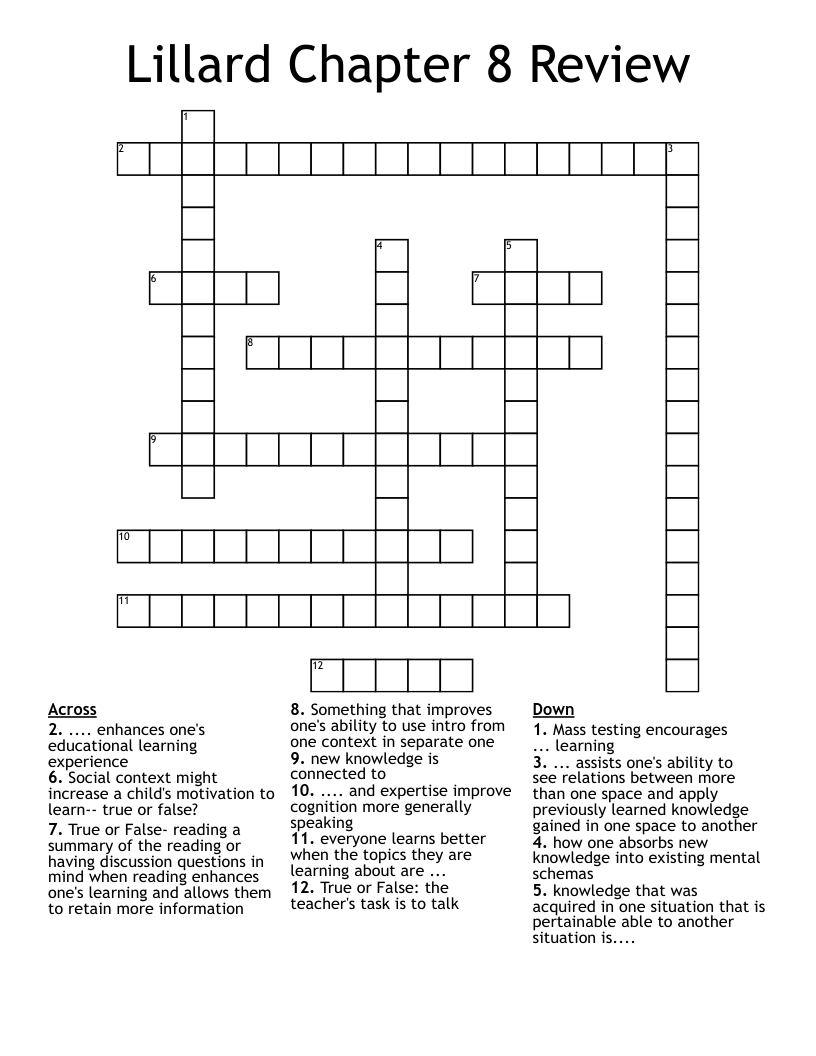 Lillard Chapter 8 Review Crossword - WordMint