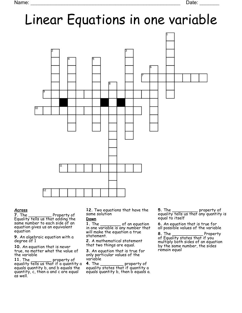 Linear Equations In One Variable Crossword WordMint