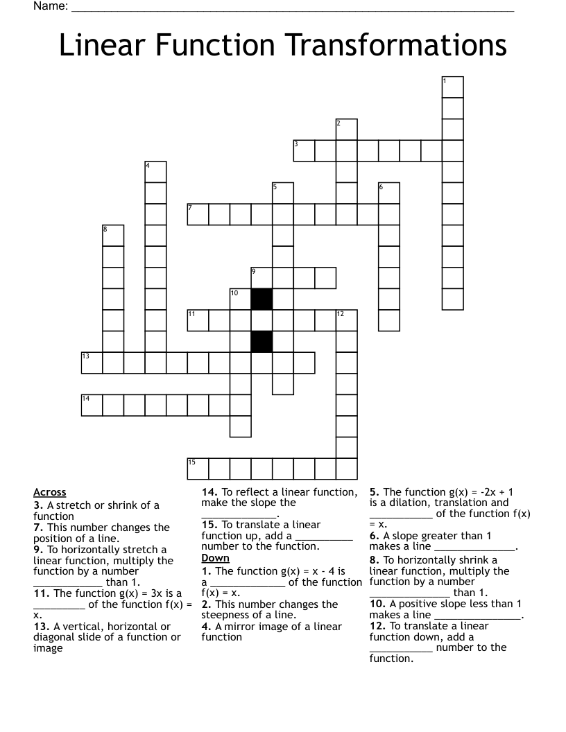 Linear Function Transformations Crossword WordMint