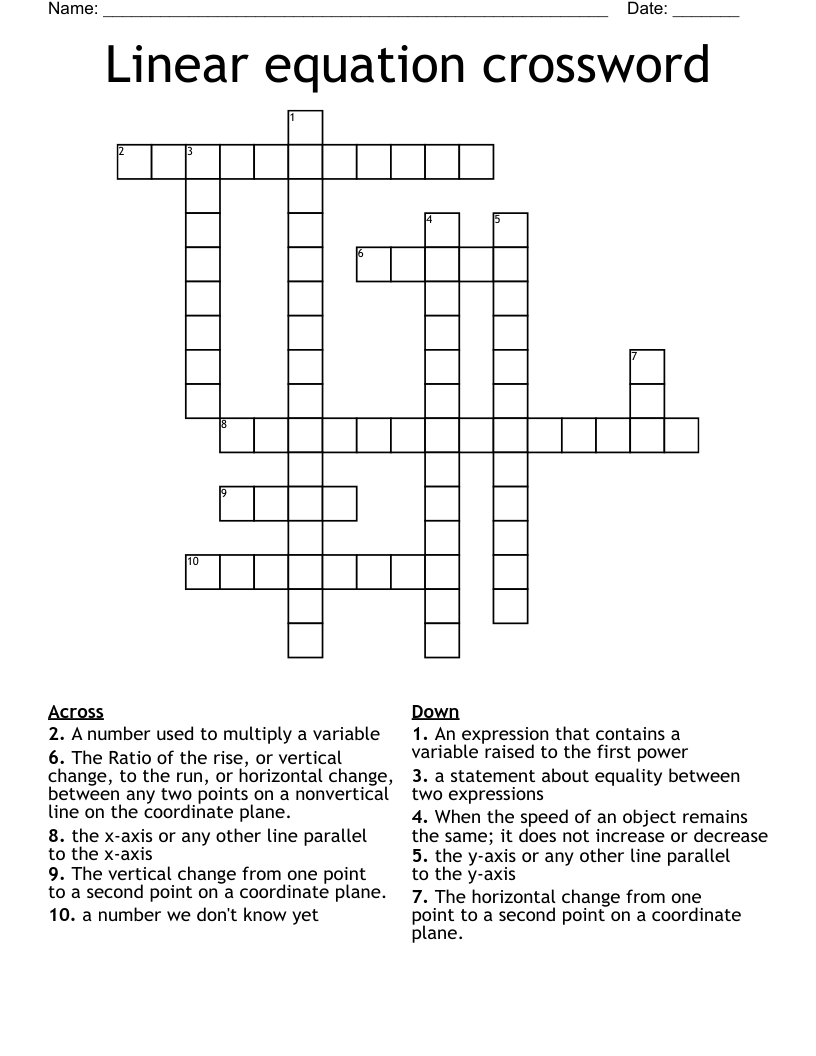 Linear equation crossword - WordMint