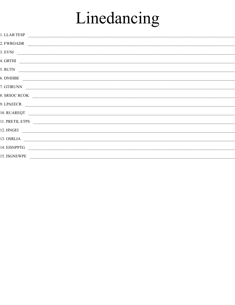 Linedancing Word Scramble - WordMint