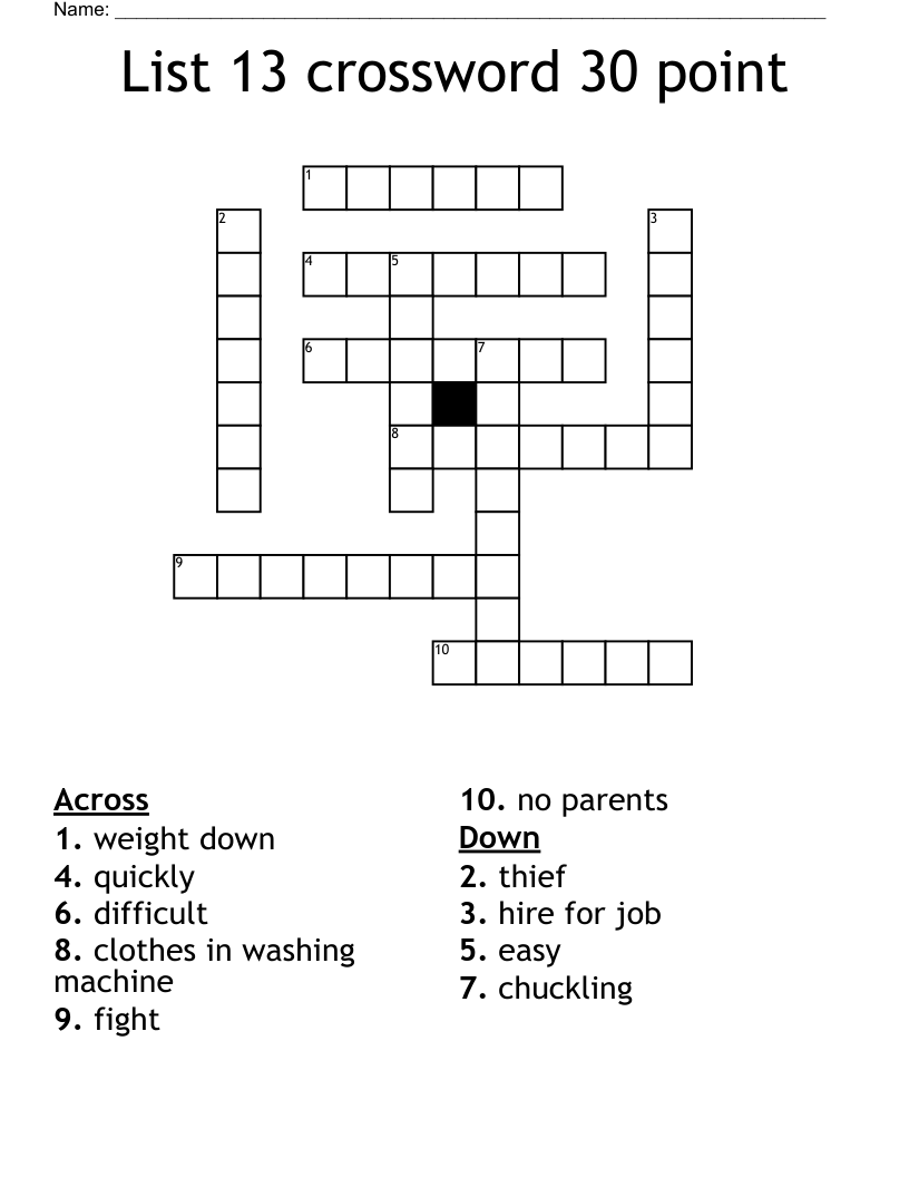 List 13 Crossword 30 Point WordMint