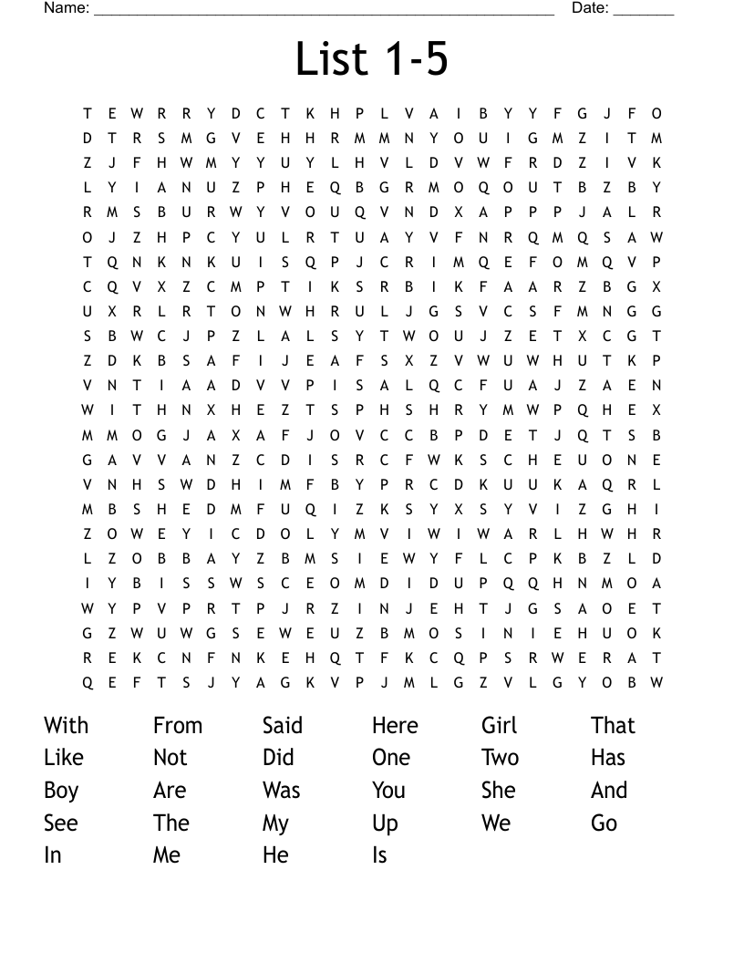 List 1-5 Word Search - WordMint