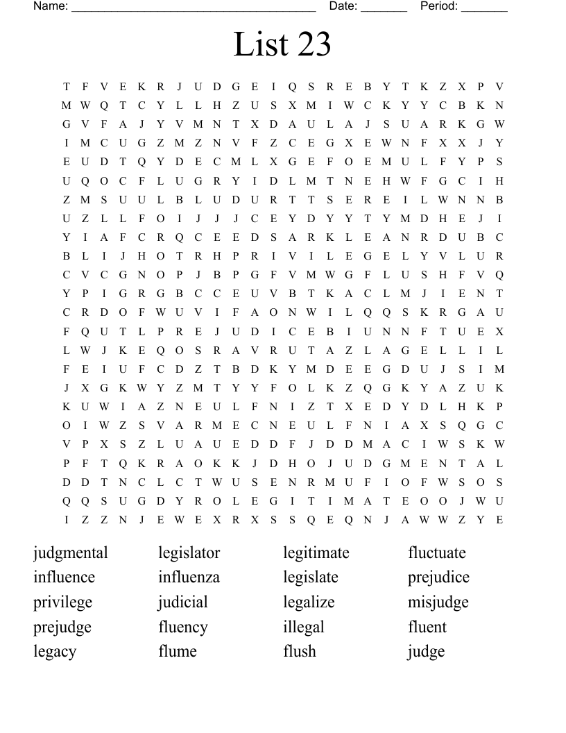 List 23 Word Search WordMint