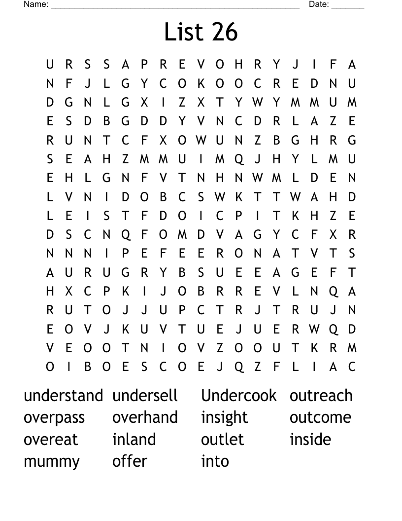 List 26 Word Search - WordMint