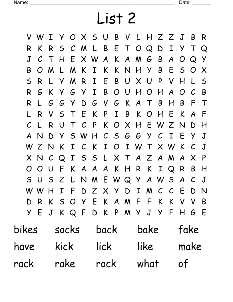 List 2 Word Search - WordMint