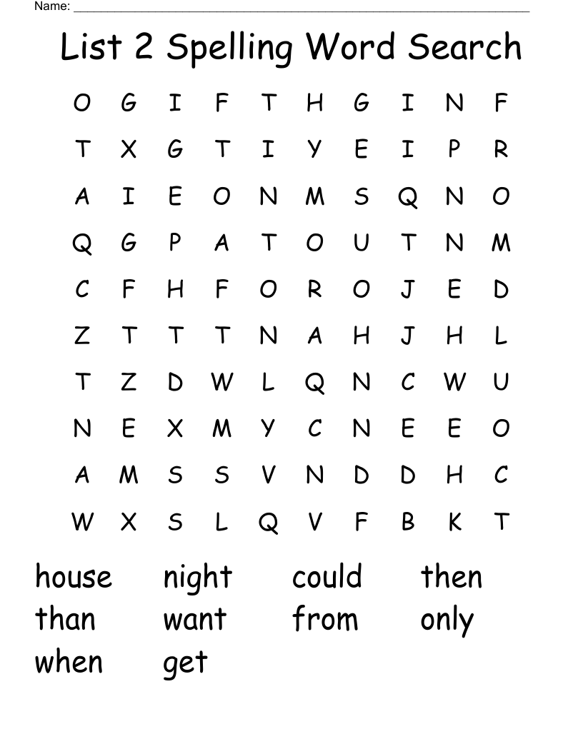 List 2 Spelling Word Search - WordMint
