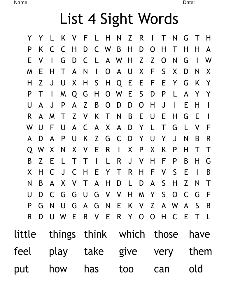 List 4 Sight Words Word Search - WordMint