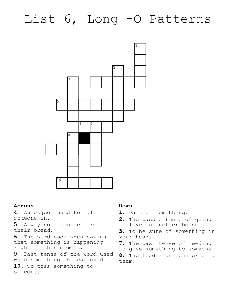 List 6, Long -O Patterns Crossword - WordMint
