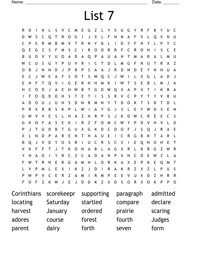 List 7 Word Search - WordMint