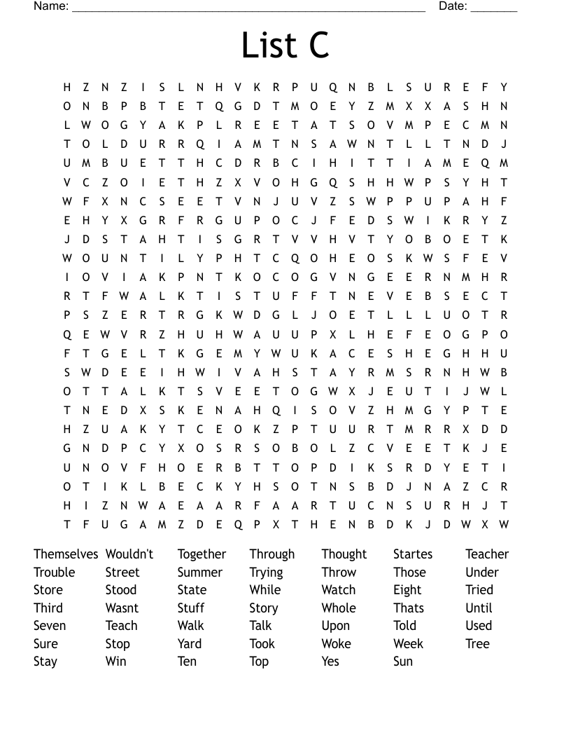 List C Word Search WordMint