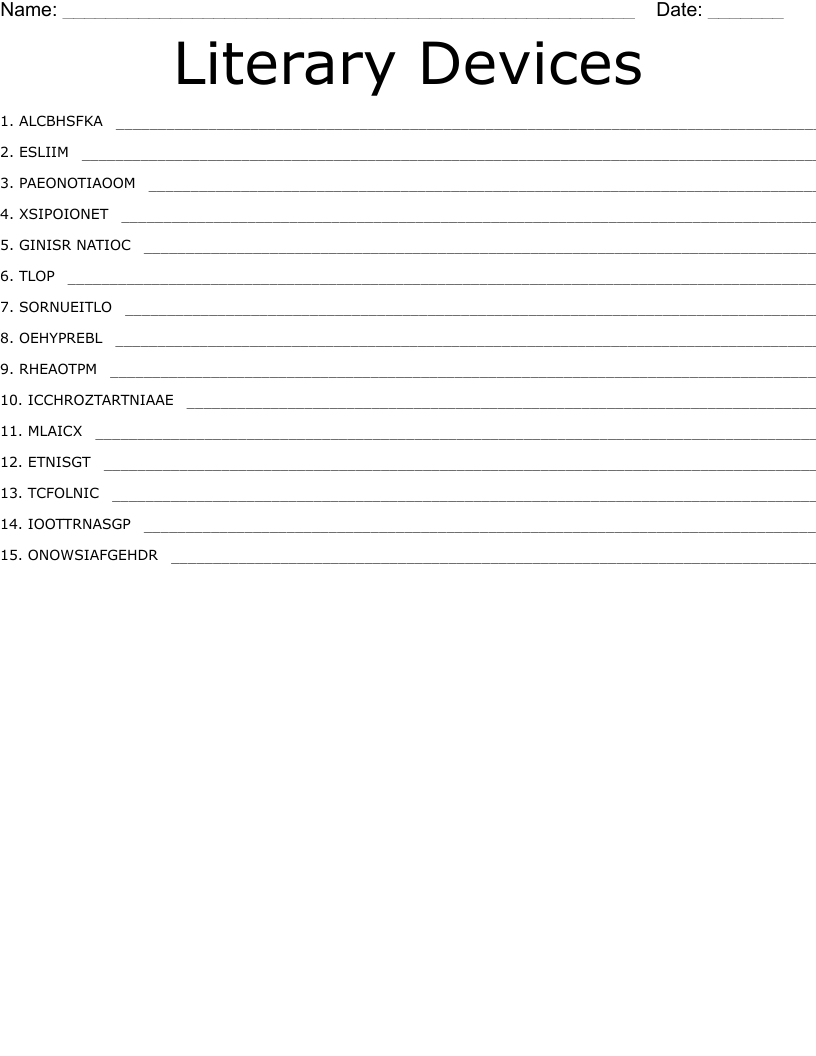Literary Devices Word Scramble - WordMint