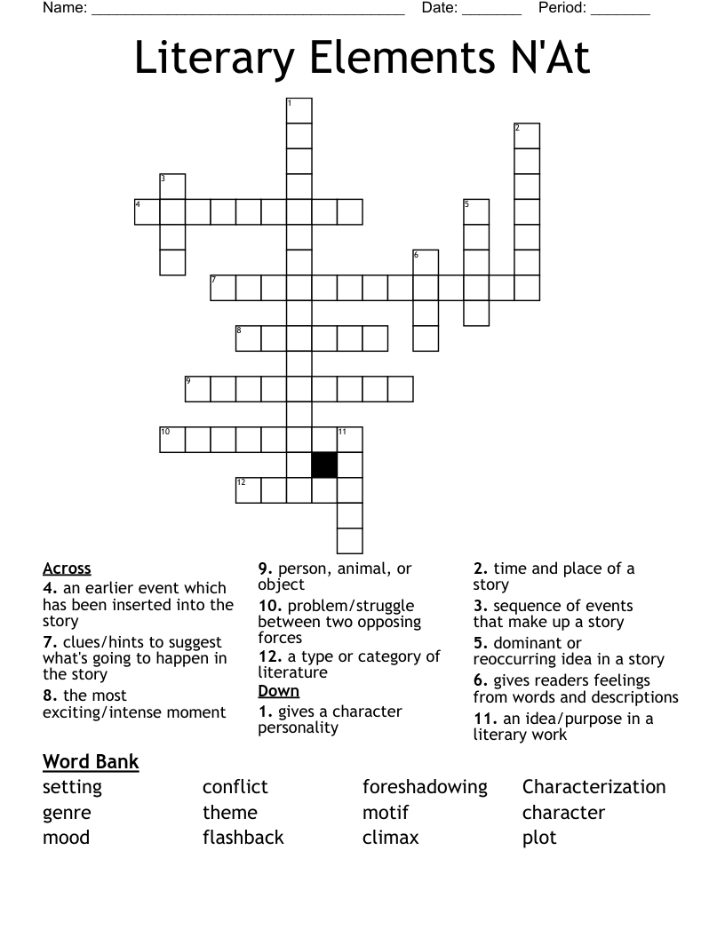Literary Elements N'At Crossword - WordMint