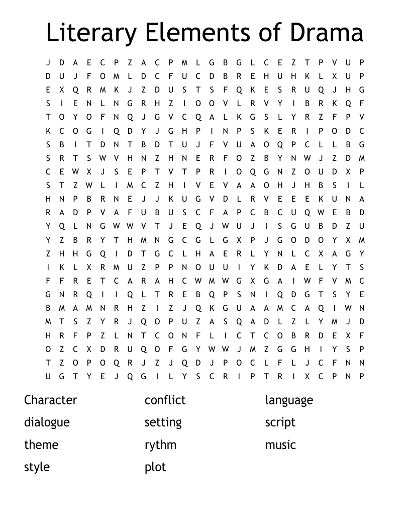 Literary Elements of Drama Word Search - WordMint