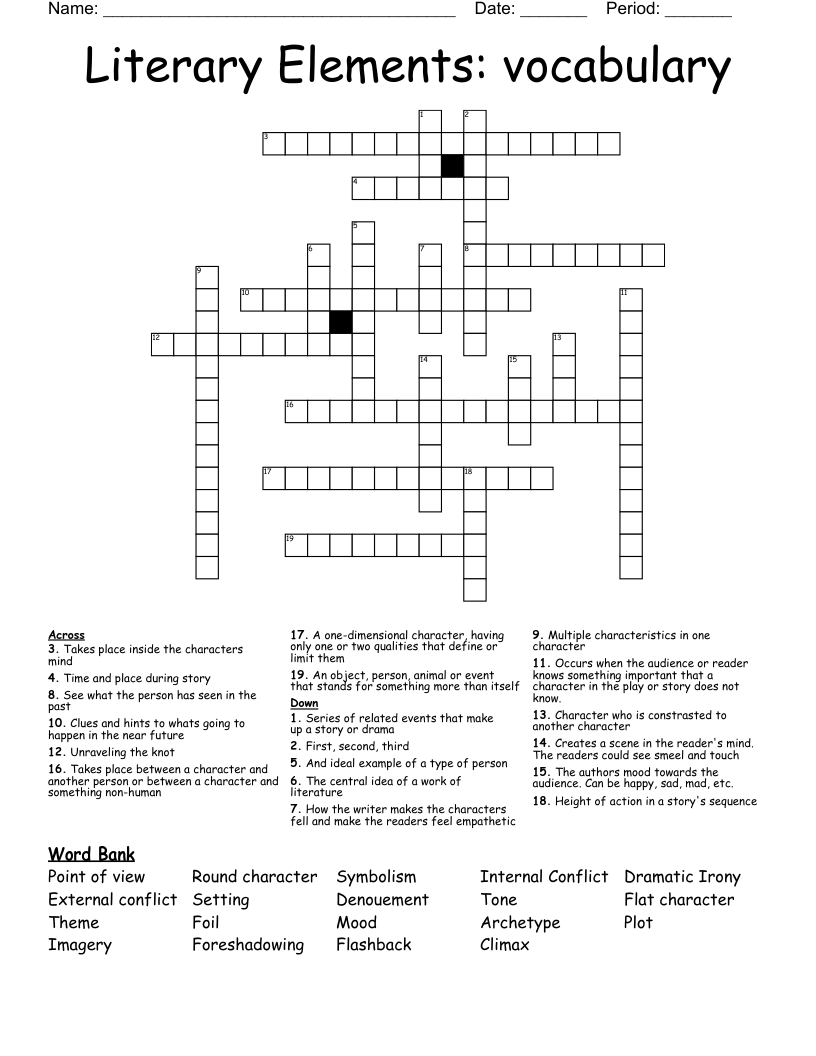 Literary Elements: vocabulary Crossword - WordMint